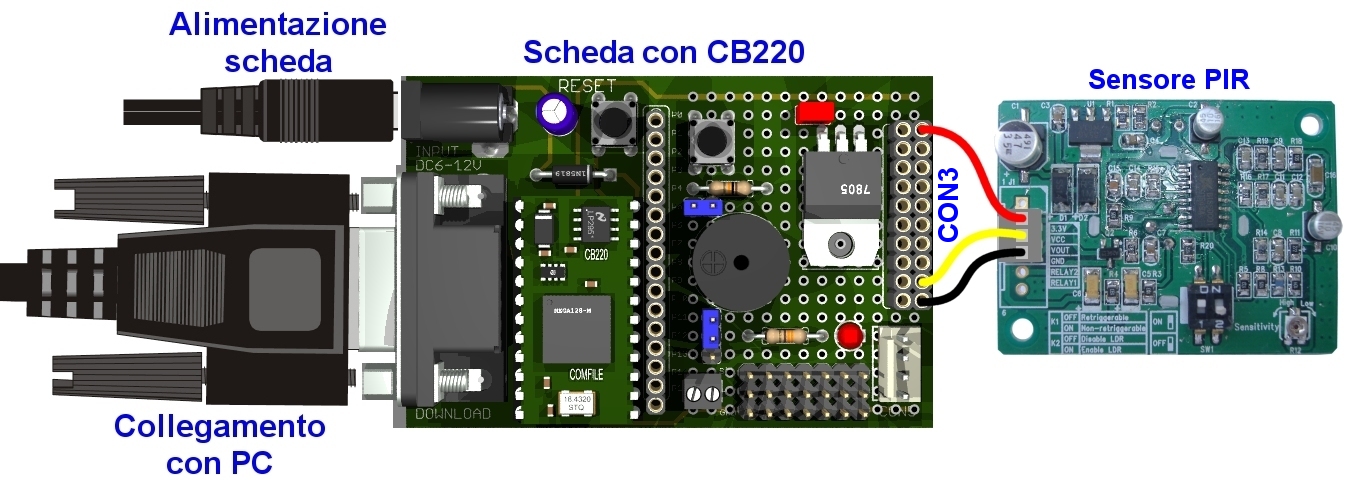 Il sensore PIR - Collegamento alla scheda CB220
